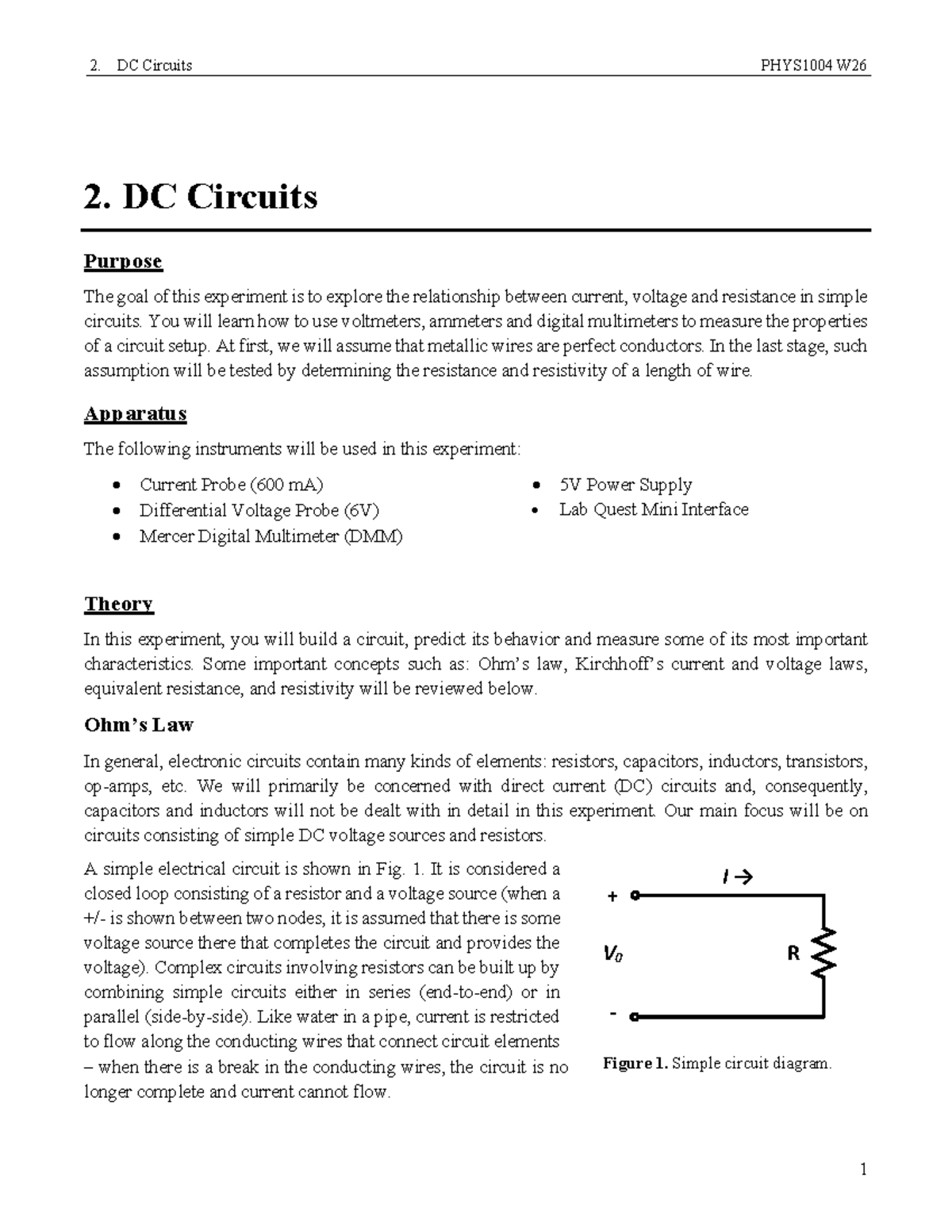 DC Circuits Experiment Manual PHYS1004 W26 - Studocu
