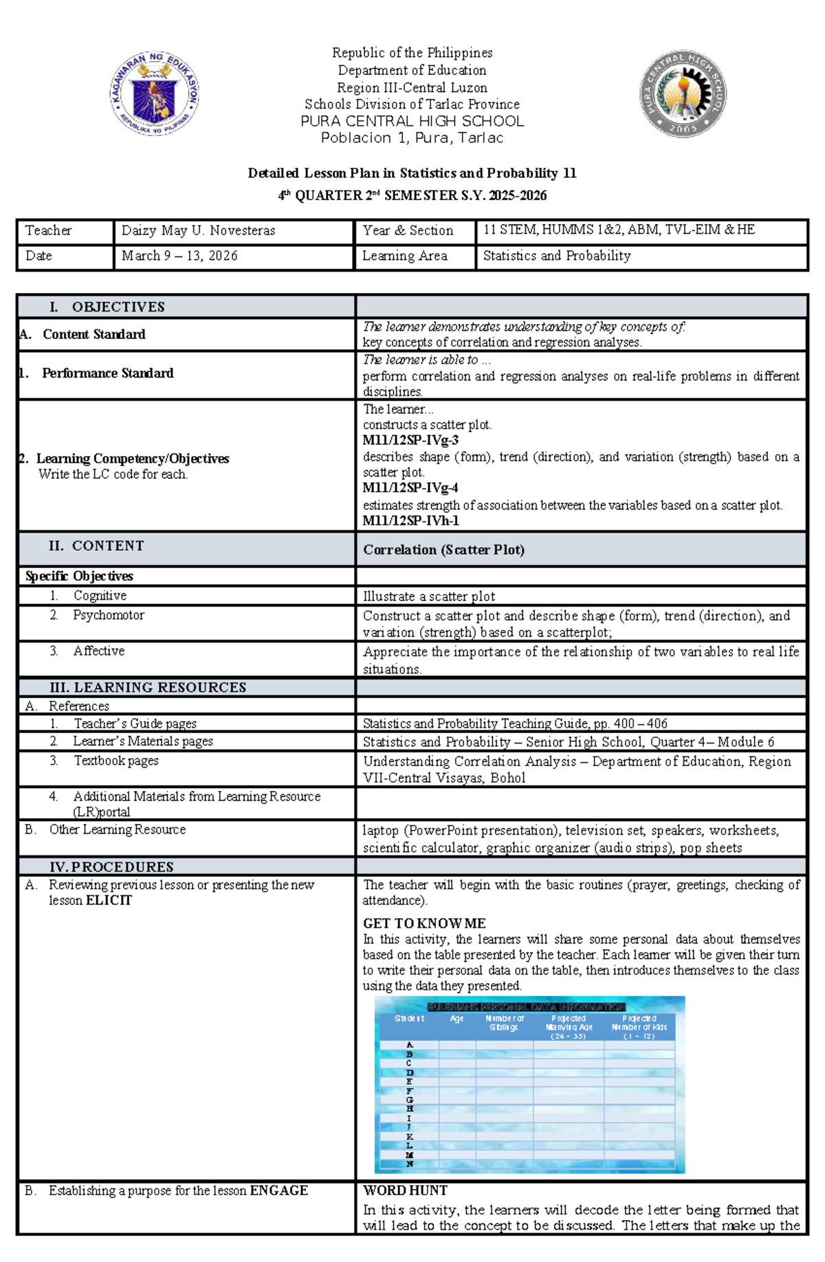 DLP STAT 11: Detailed Lesson Plan on Statistics & Probability - Studocu