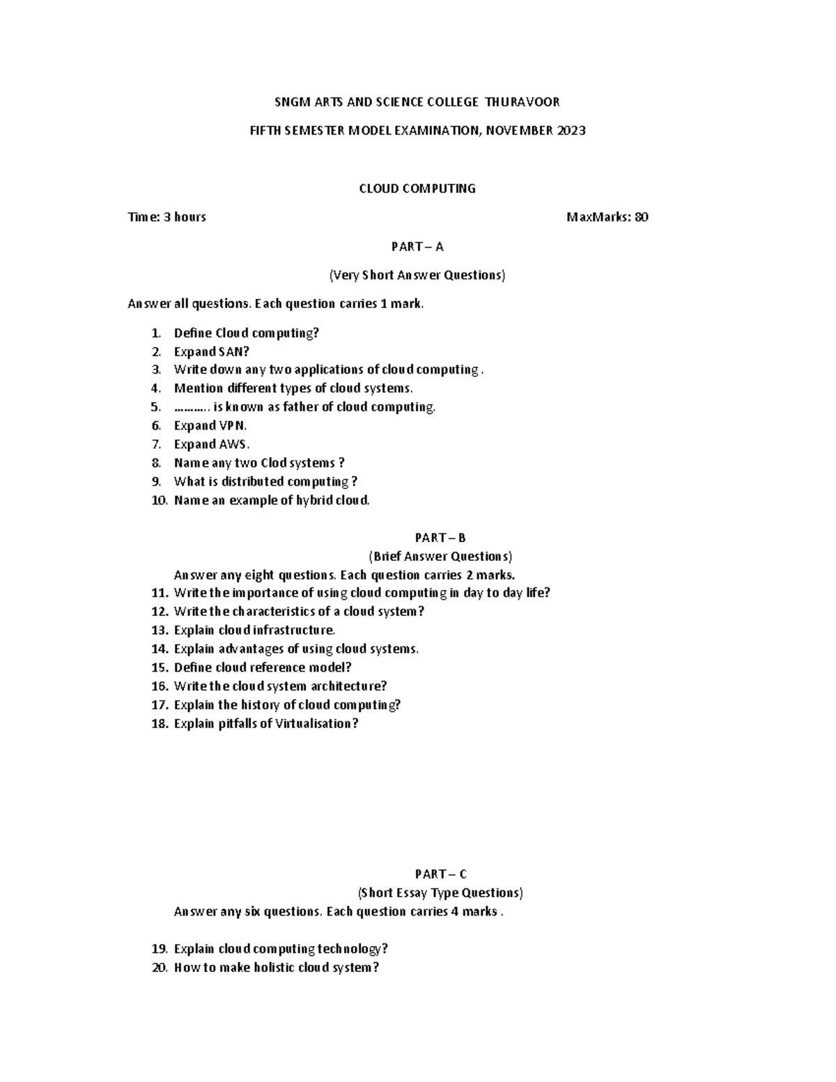 CLOUD COMPUTING - FIFTH SEMESTER MODEL EXAMINATION, NOV 2023 - Studocu