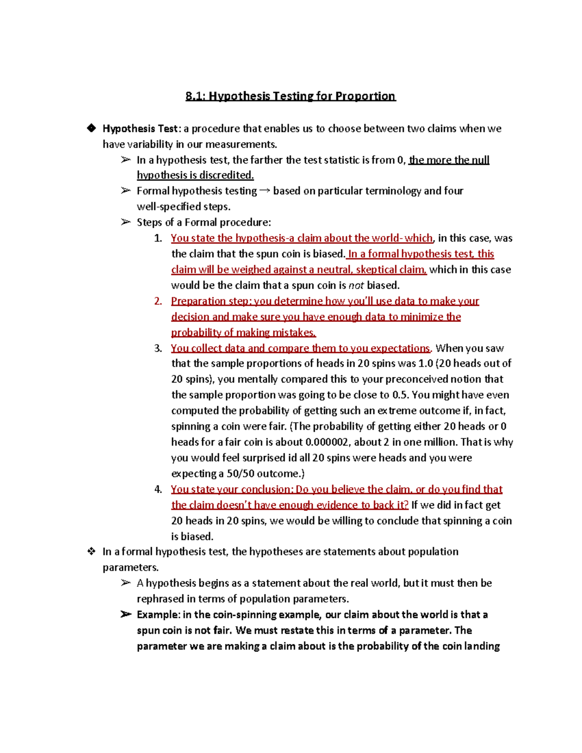 8.1-8.2-8.4 Stats - 8: Hypothesis Testing for Proportion Hypothesis a ...