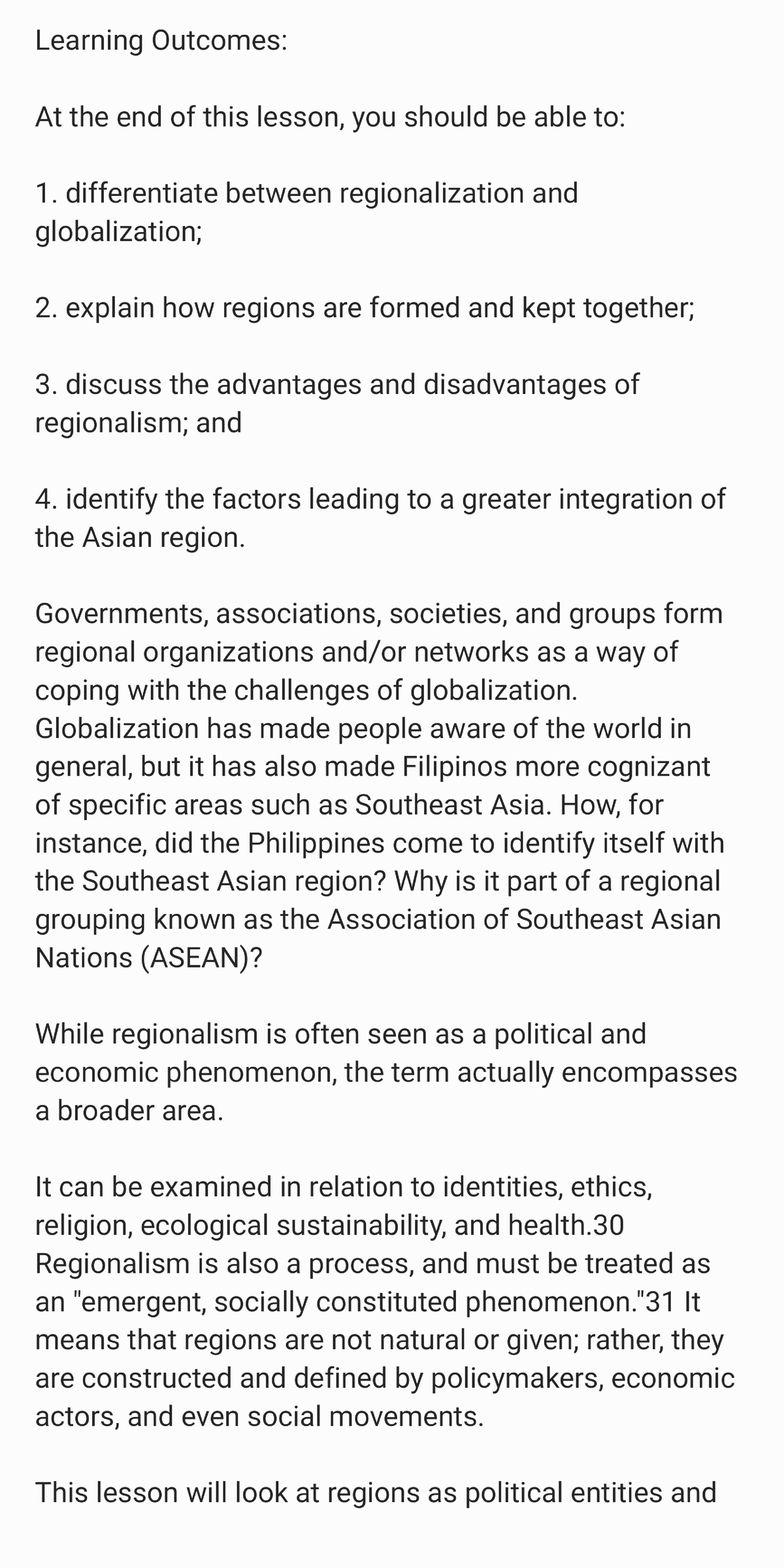 Lesson 5: Regionalization and Globalization Insights in a World of Regions - Studocu