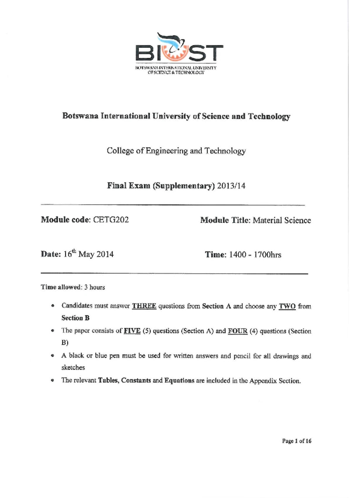 MMEE 210 2022-23 Main Exam Memo on Materials Science - Studocu