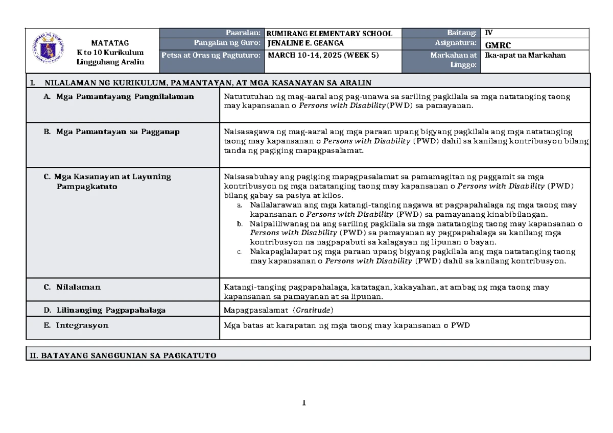DLL Science 4 Q4 W5 - Daily Lesson plan - MATATAG K to 10 Curriculum ...