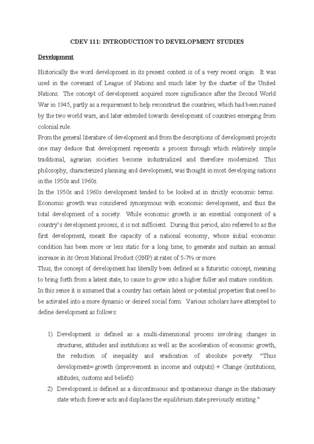 CDEV 111 Final Notes on Development Concepts and Principles - Studocu