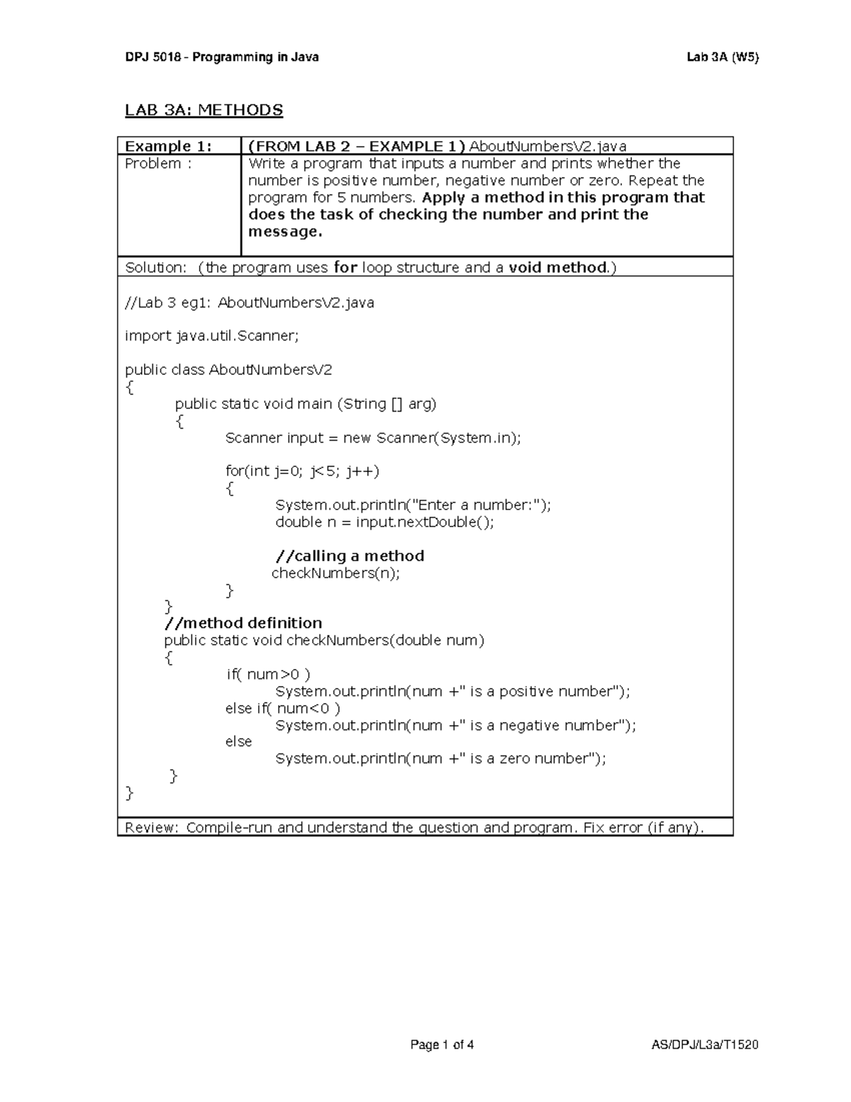 50484 LAB-3A - Tutorial - DPJ 5018 Programming in Java Lab 3A (W5) LAB 3A: METHODS Example 1 ...