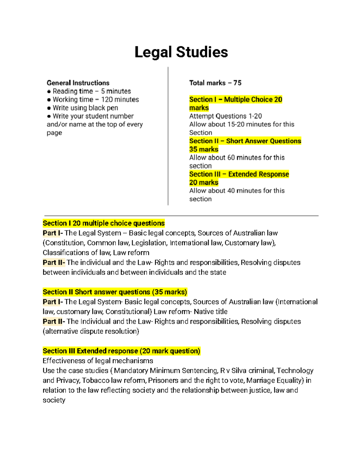 Legal Studies Exam Notes: MCQs, Short Answers & Extended Response - Studocu