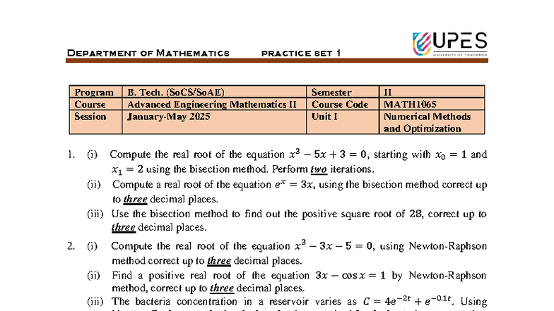 Practice Set 1 for AEM II (MATH 1065) - Numerical Methods ...