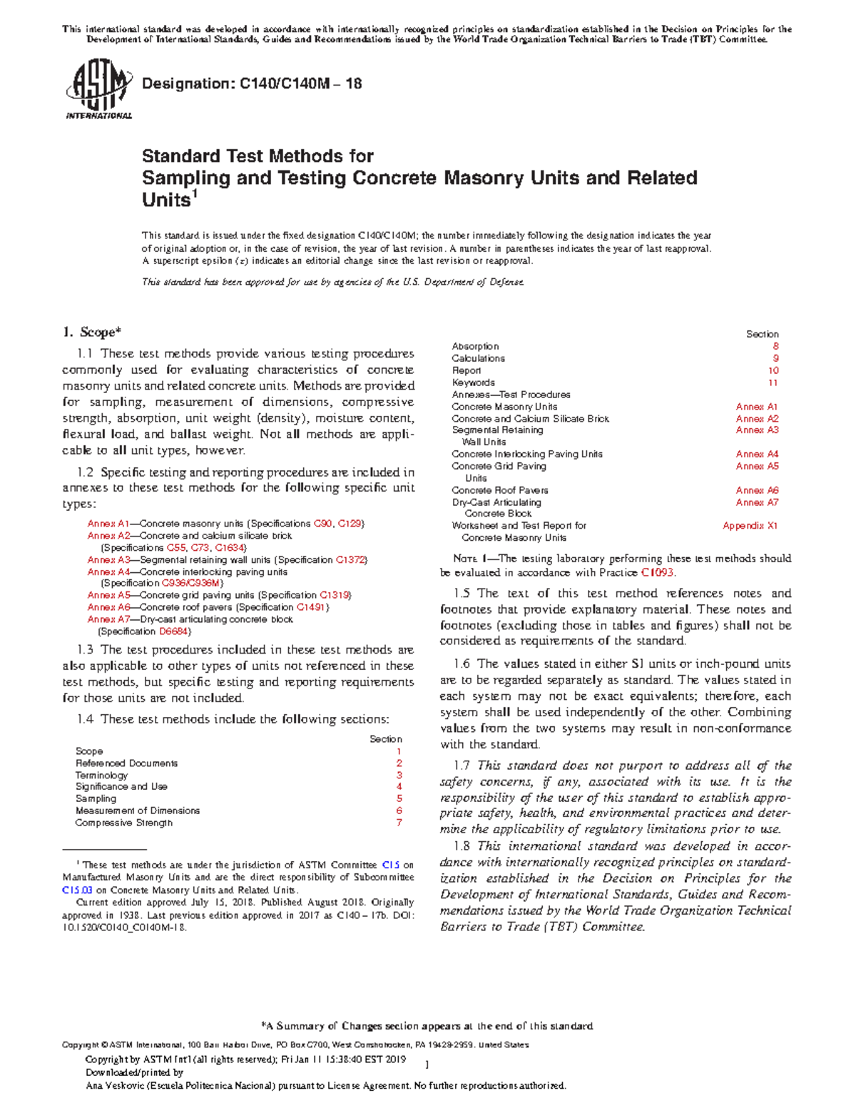 concrete curing or hollow blocks testing - Designation: C140/C140M− 18 ...