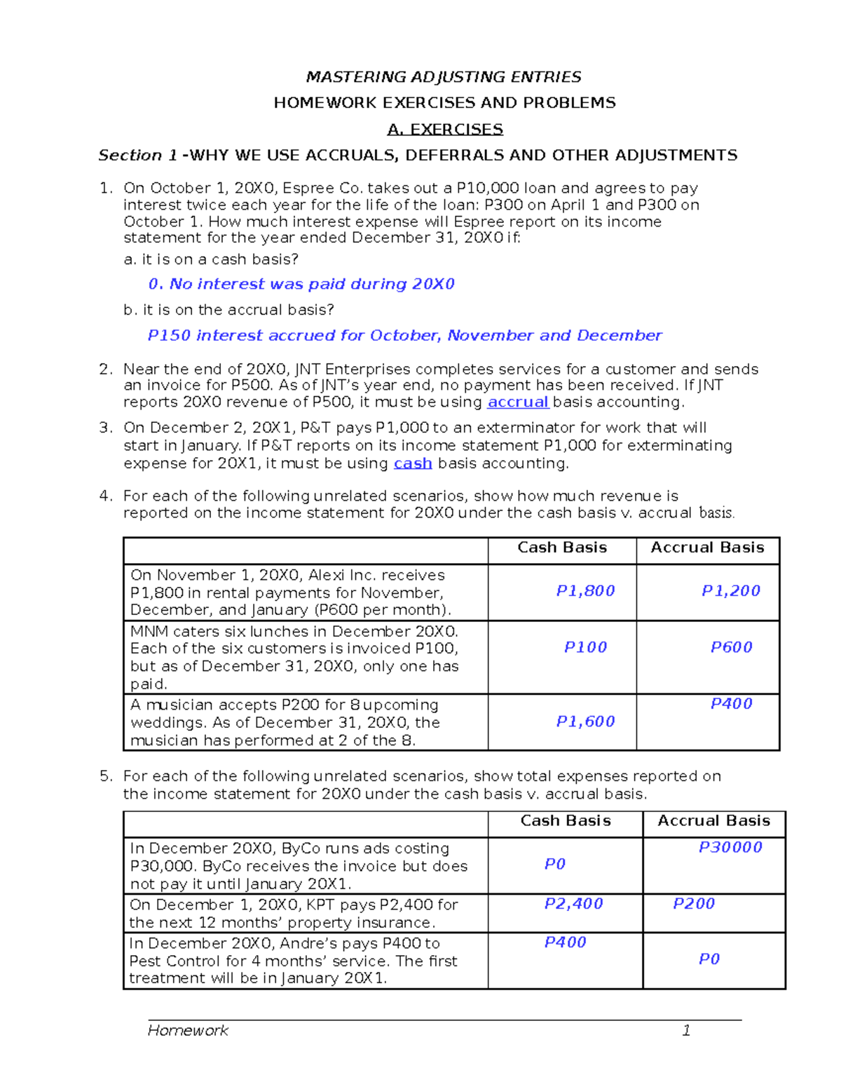 Mastering Adjusting Entries Homework - HOMEWORK EXERCISES AND PROBLEMS ...