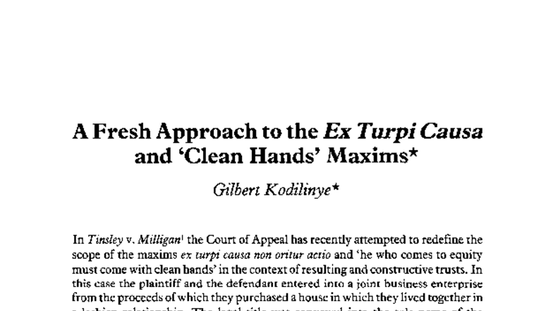 A Fresh Approach to Ex Turpi Causa: Insights from Tinsley v. Milligan ...