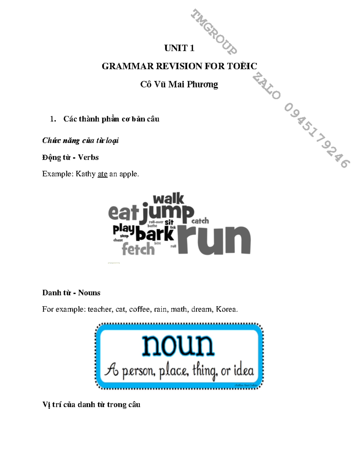 P OU GR TM UNIT 1: Sentence Structure & Grammar Revision for TOEIC ...