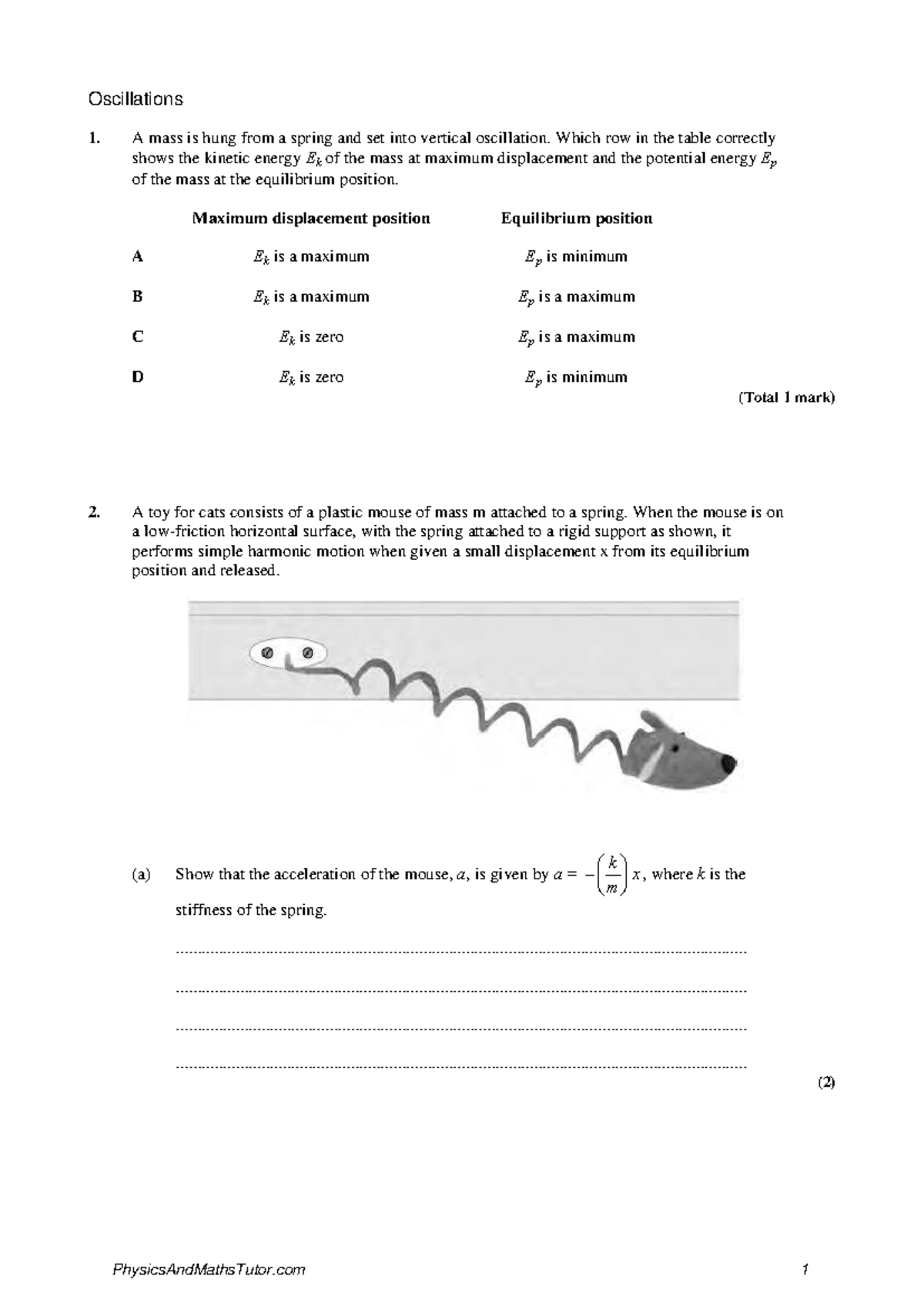 Oscillations in Physics: Understanding Energy and Motion (PHYS101 ...