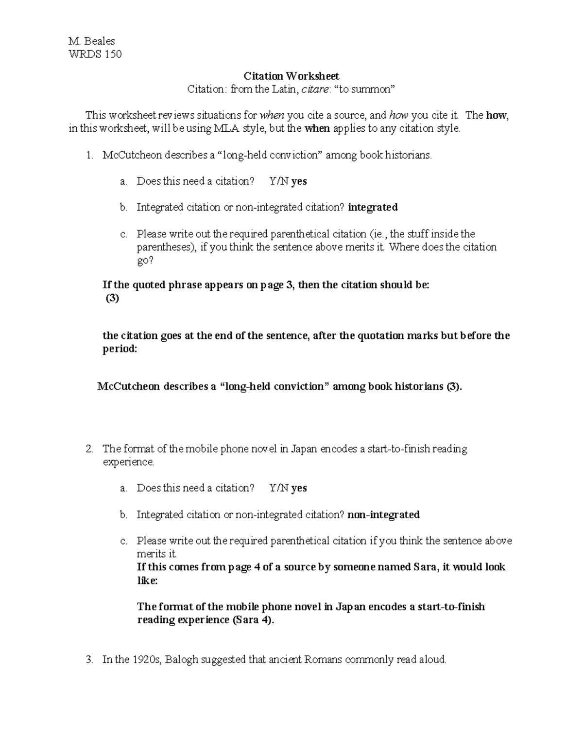 WRDS 150 Citation Worksheet: MLA Style Guide and Examples - Studocu