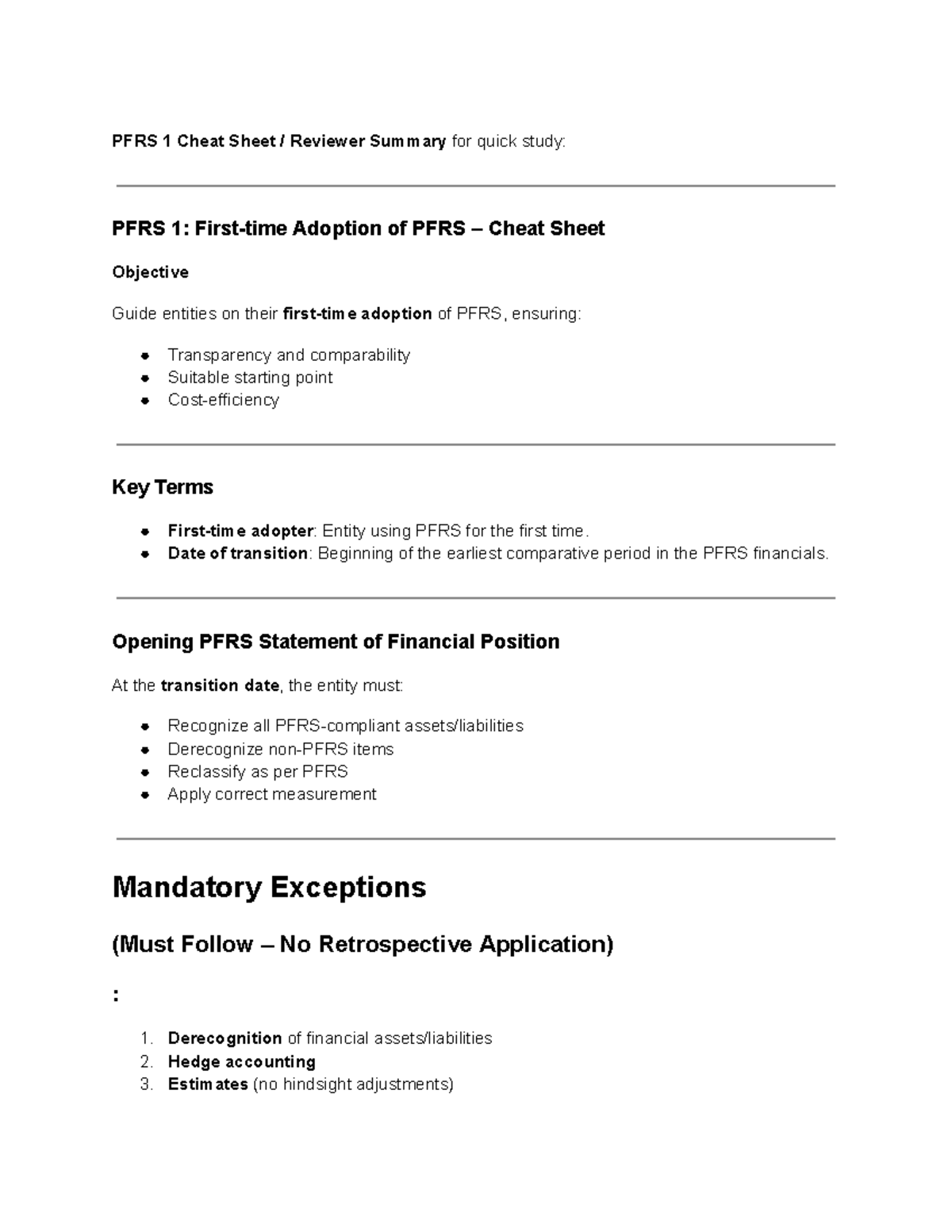 PFRS 1 Cheat Sheet: Quick Study Guide for CFAS Review - Studocu