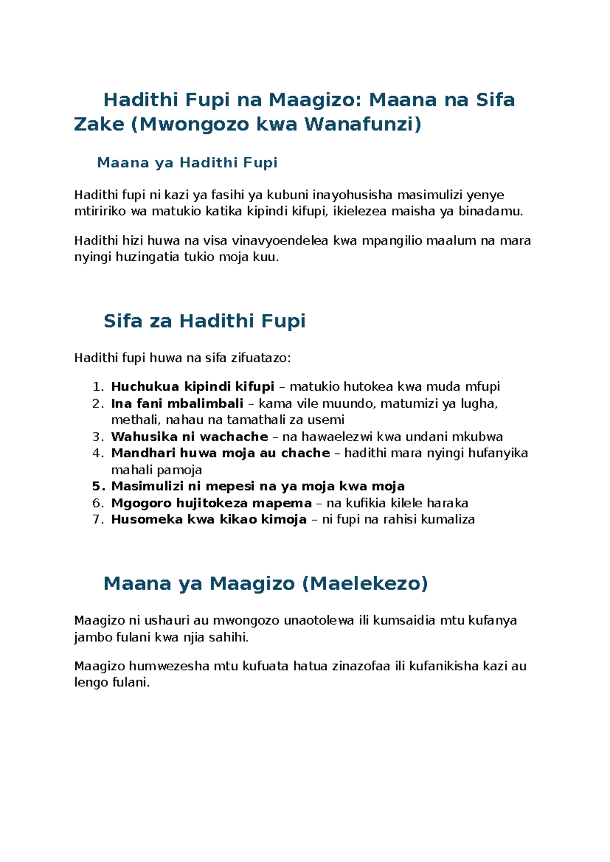 Hadithi Fupi na Maagizo: Maana na Sifa Zake (Mwongozo wa Wanafunzi ...