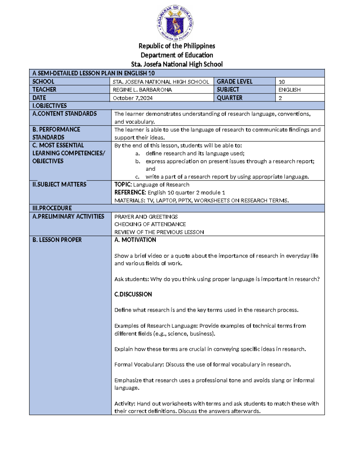 Deped Semi Detailed Lesson Plan Sle Pdf 2024 - Infoupdate.org