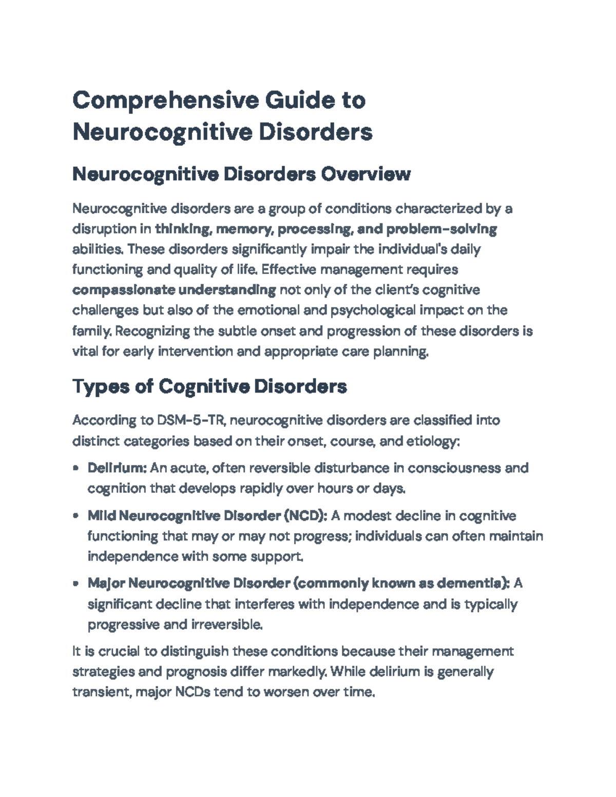 Comprehensive Management Strategies for Neurocognitive Disorders (NCD ...