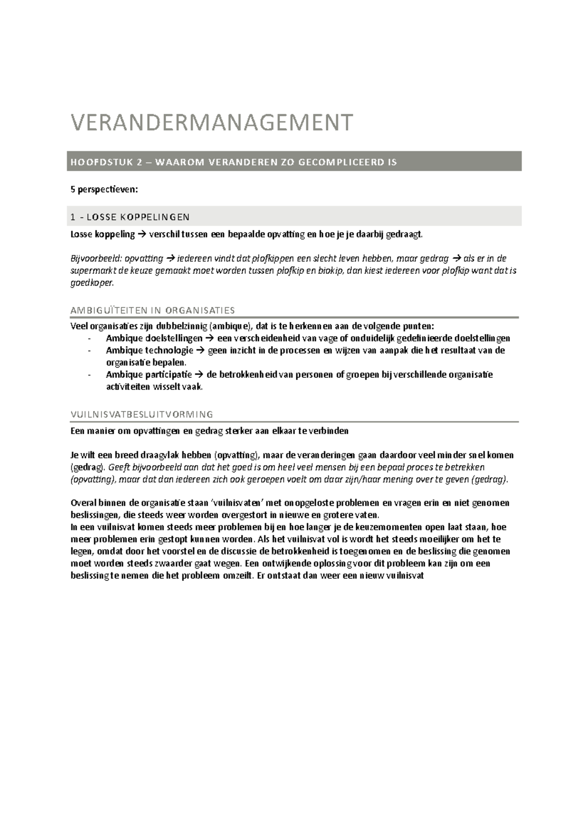 Verandermanagement: Hoofdstuk 2 en 3 Samenvatting en Analyse - Studeersnel
