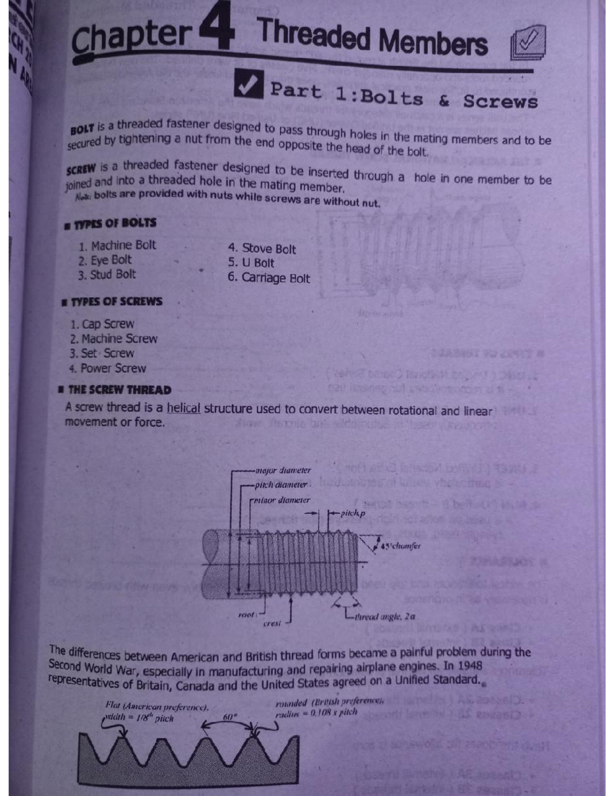 Chapter 04: Threaded Members - Bolts and Screws Overview - Studocu