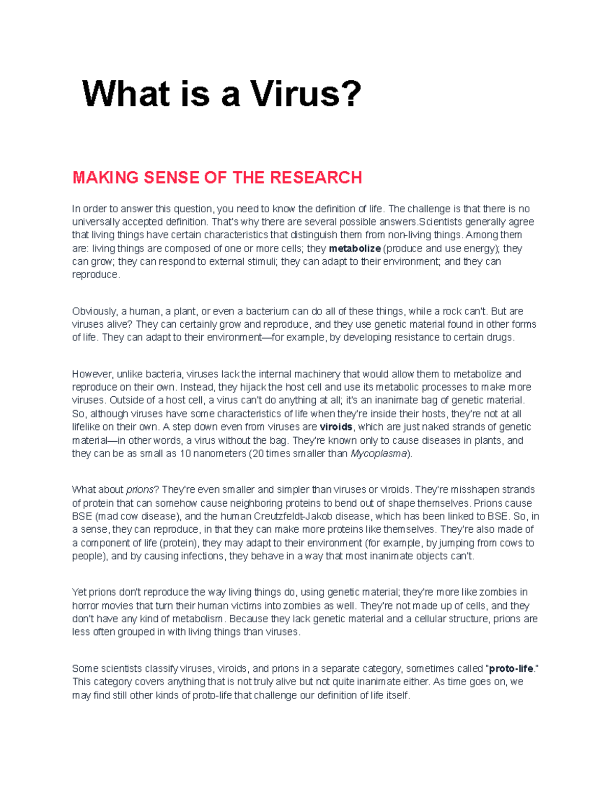 What is a Virus - Just Assignment - What is a Virus? MAKING SENSE OF ...