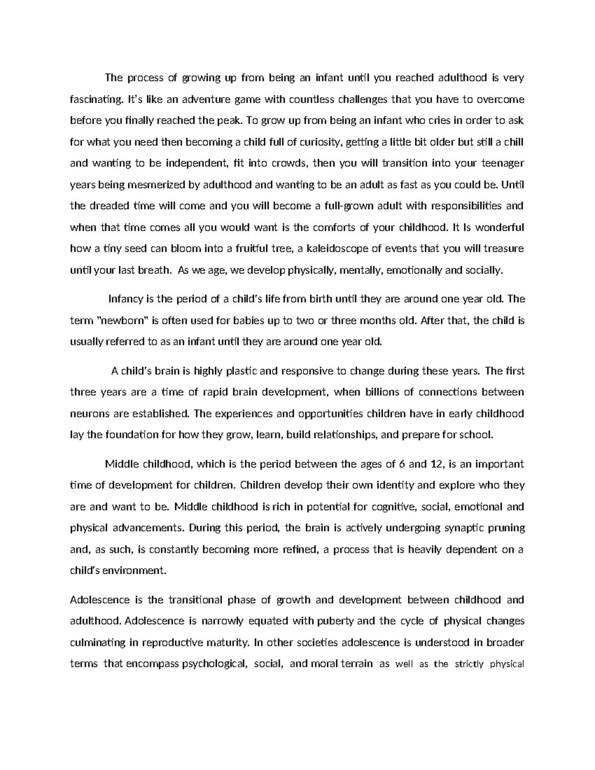 Reflection - The process of growing up from being an infant until you ...