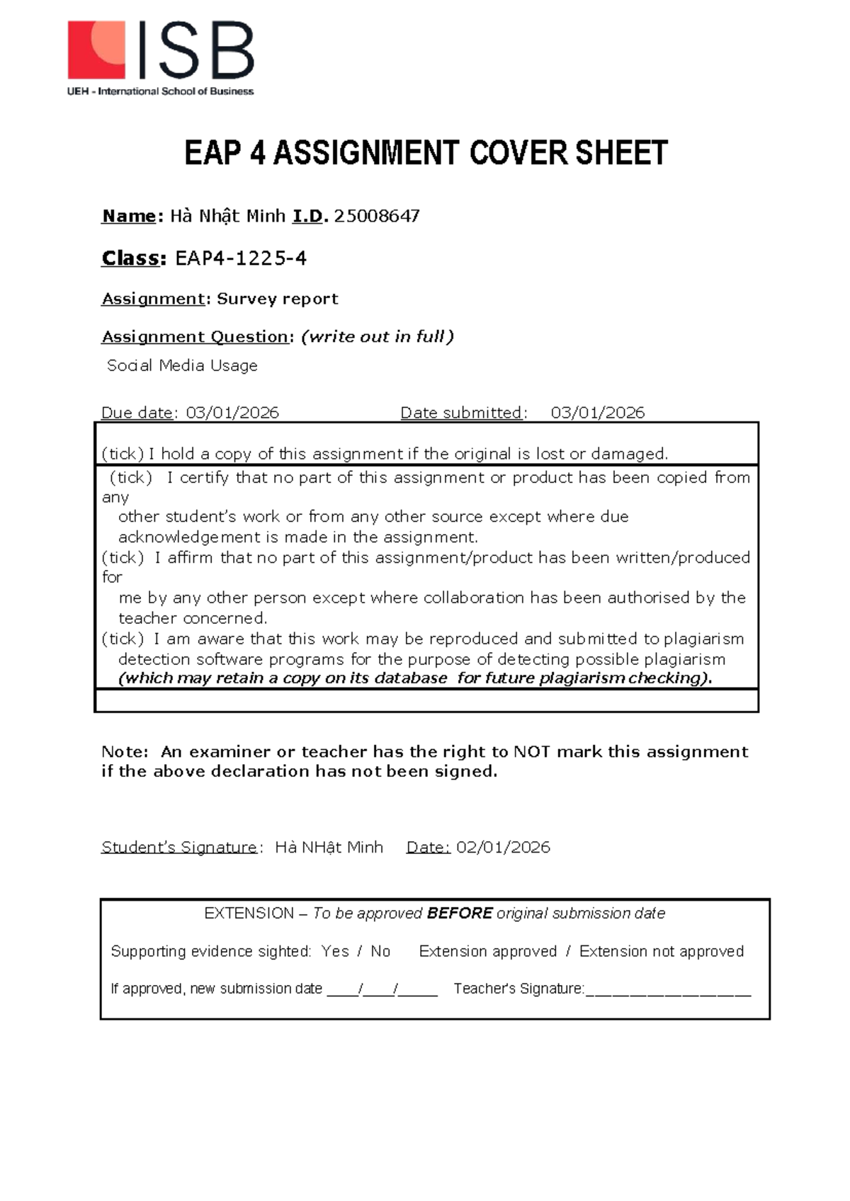 EAP 4 Assignment: Survey Report on Social Media Usage - Studocu