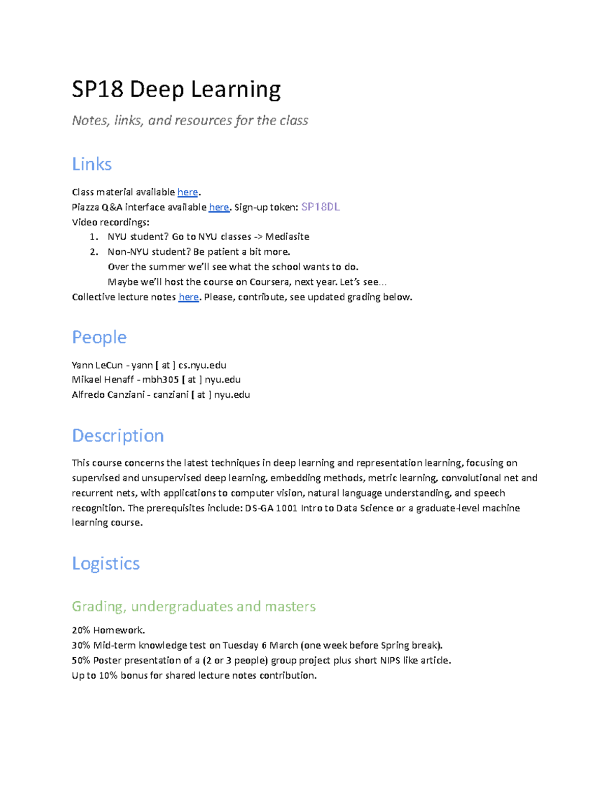 SP18 Deep Learning - Comprehensive Class Notes and Resources - Studocu