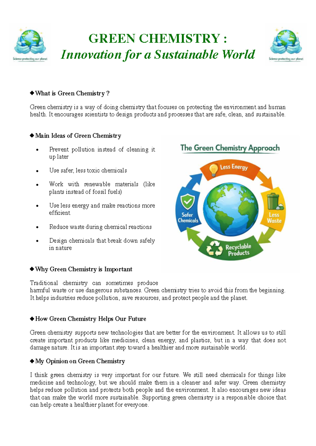 CHEM 101: Green Chemistry - Innovations for a Sustainable Future - Studocu