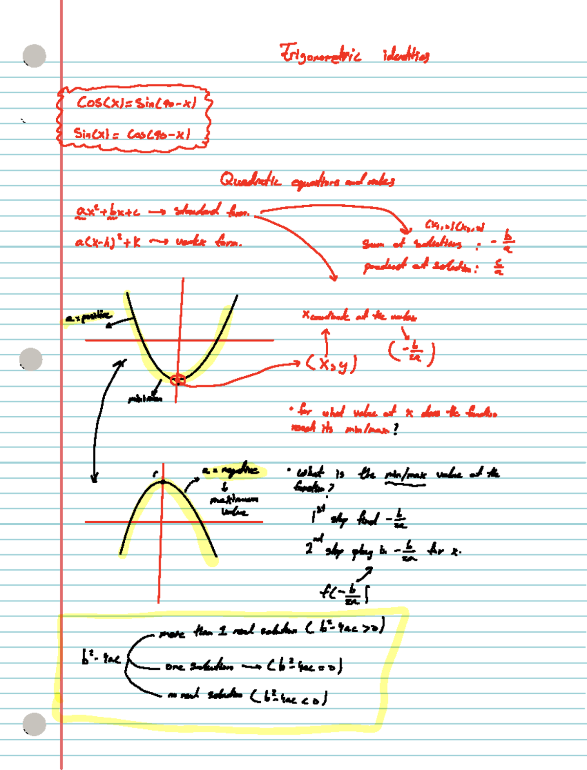 Trigonometric Identities and Quadratic Equations Notes (MATH 101) - Studocu
