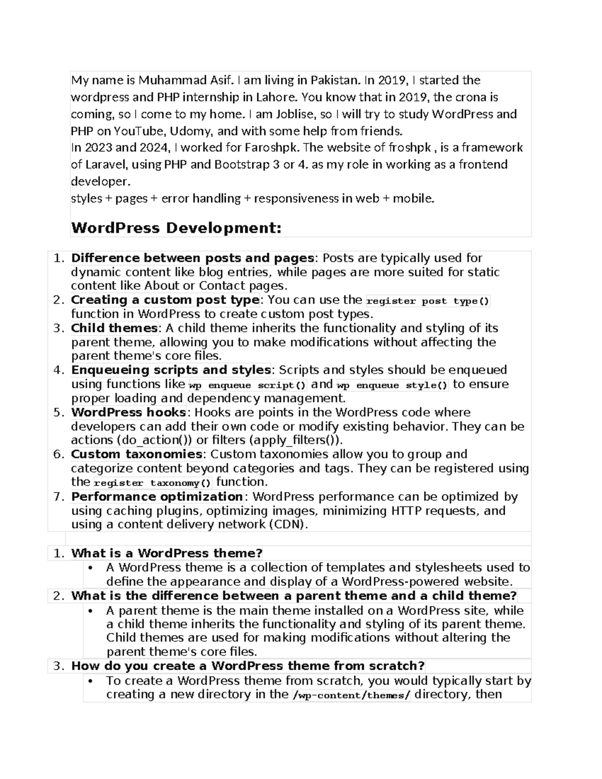 WordPress Development Insights: PHP & Frontend Skills (INT-101) - Studocu