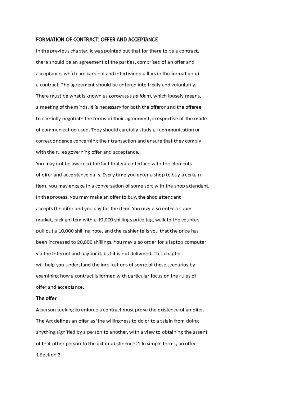 Formation OF Contract OFF Accpt - FORMATION OF CONTRACT: OFFER AND ...