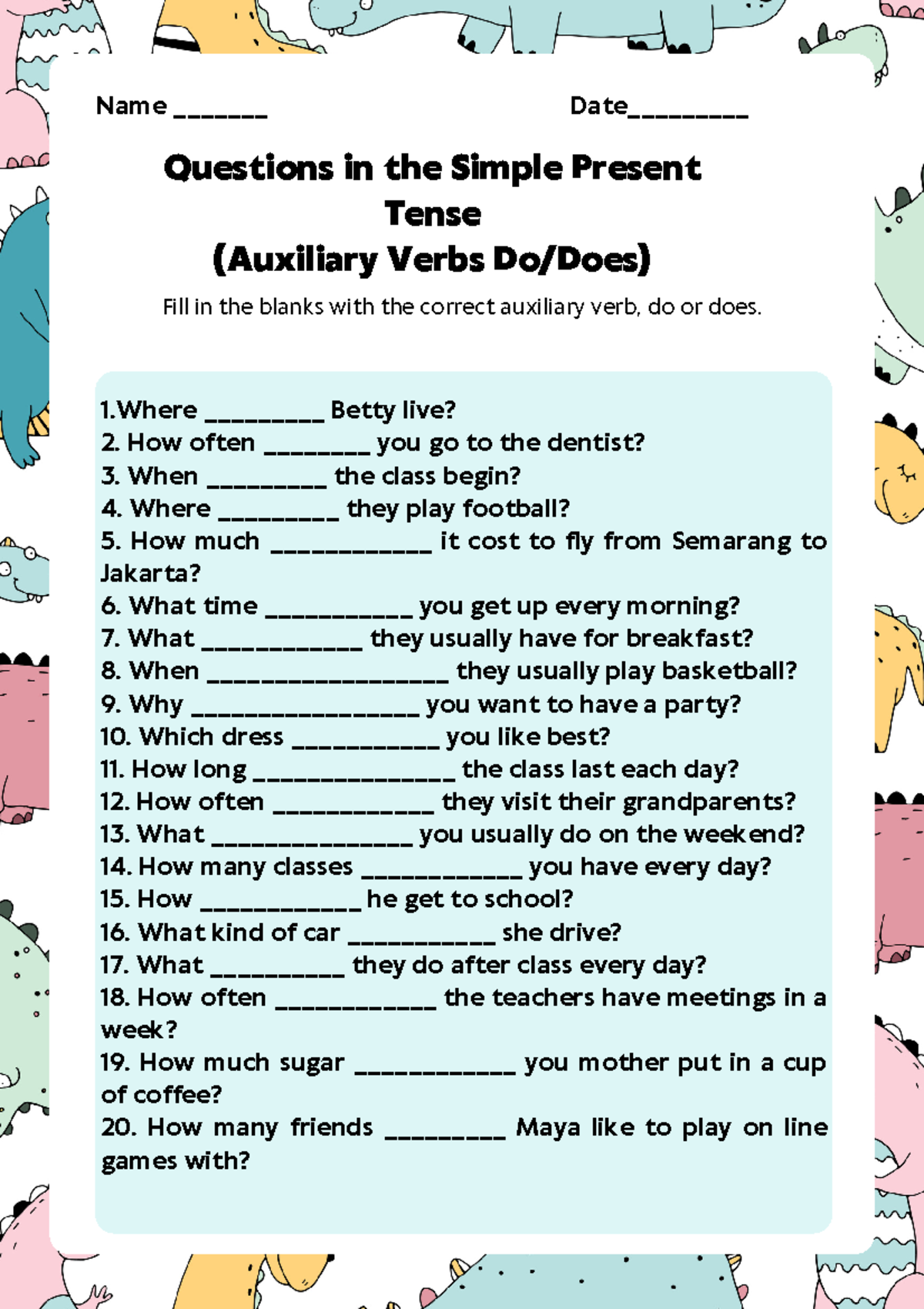 English Grammar: Simple Present Tense Worksheet and Exercises - Studocu