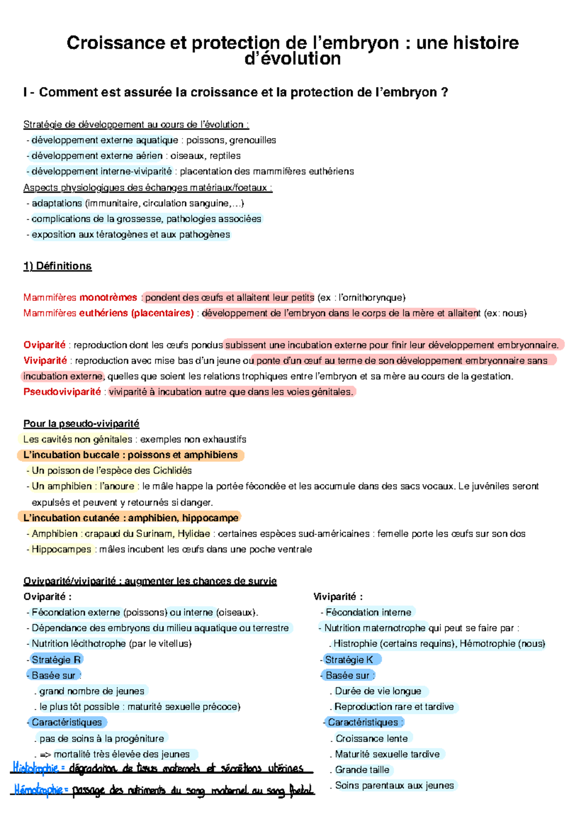 Oviparité et Viviparité : Évolution et Développement Embryonnaire ...