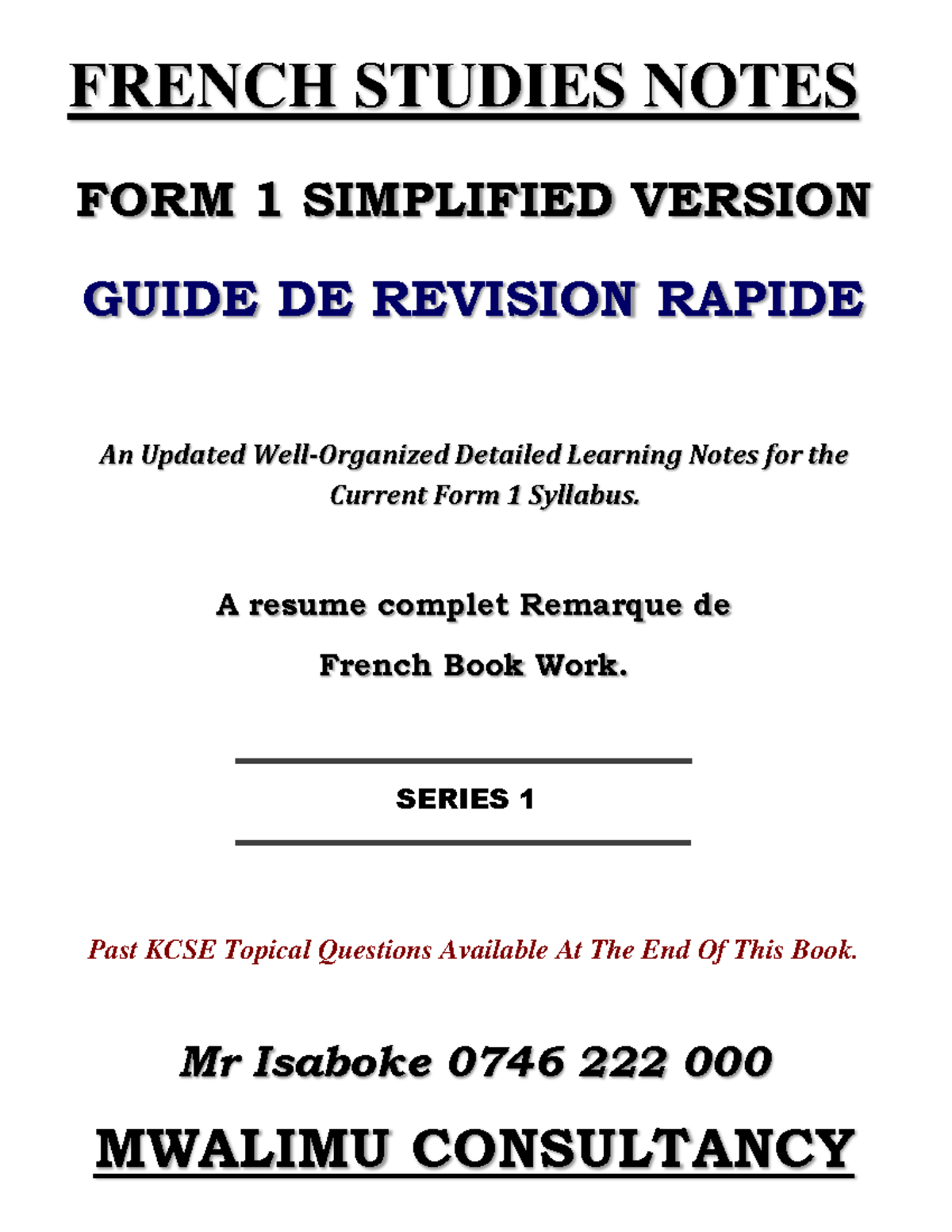 FORM 1 French Notes: Simplified Study Guide and Quick Revision - Studocu