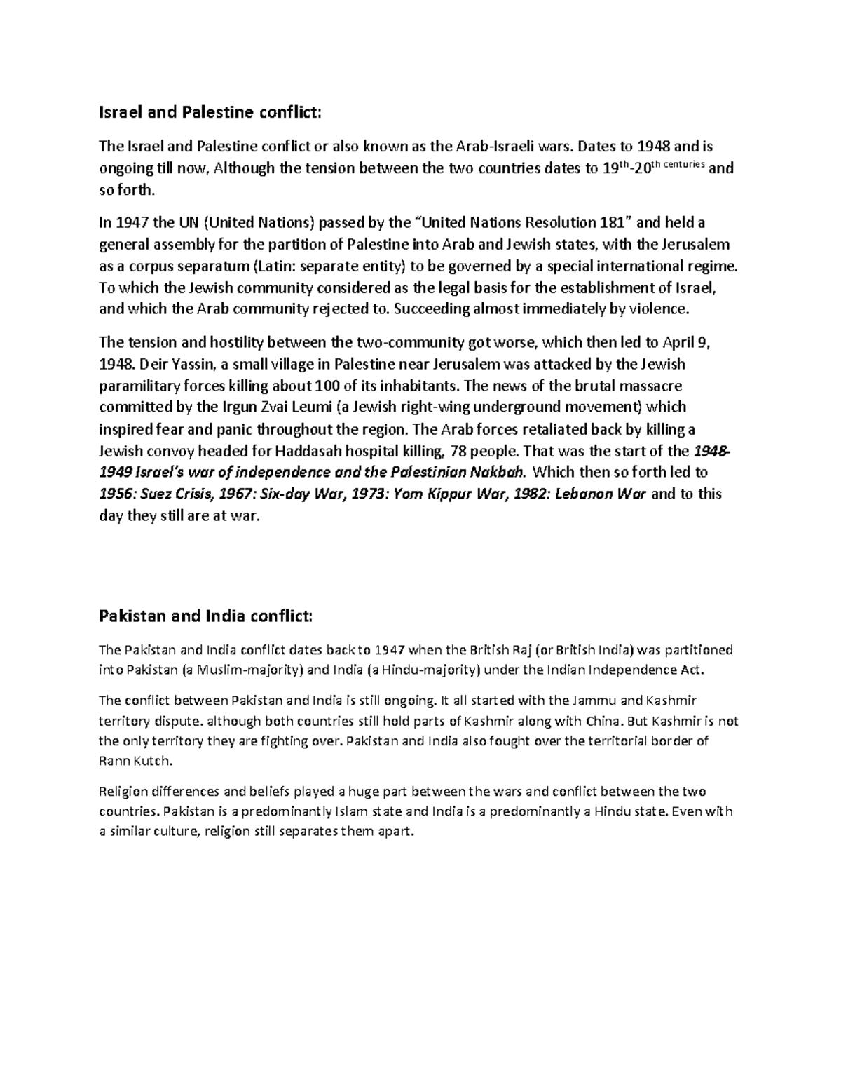Religion 1 - notes - Israel and Palestine conflict: The Israel and ...