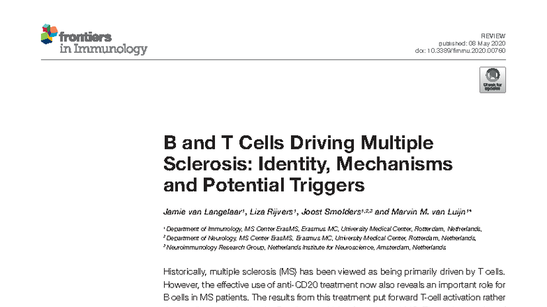 B and T Cells in MS: Mechanisms, Triggers, and Pathogenesis (FIMM-11 ...