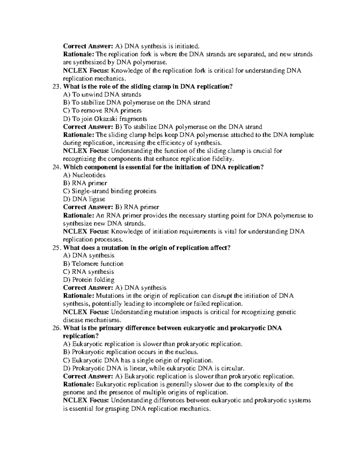 Genetics Test Bank: DNA Replication Mechanics & Key Concepts - Studocu