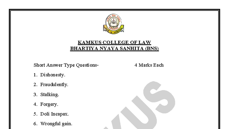 BNS 4 Marks Short Answer & 20 Marks Long Answer Notes - Studocu