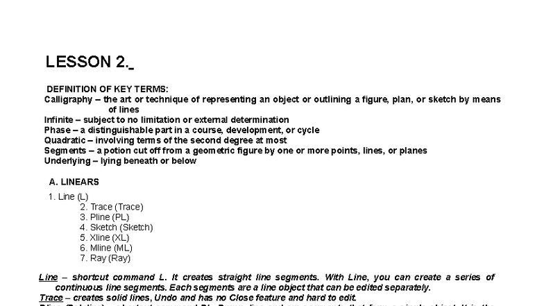 Lesson 2: Key Terms and Draw Commands in AutoCAD - Studocu