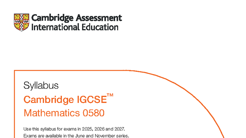 Cambridge IGCSE Mathematics 0580 Syllabus for 2025-2027 - Studocu