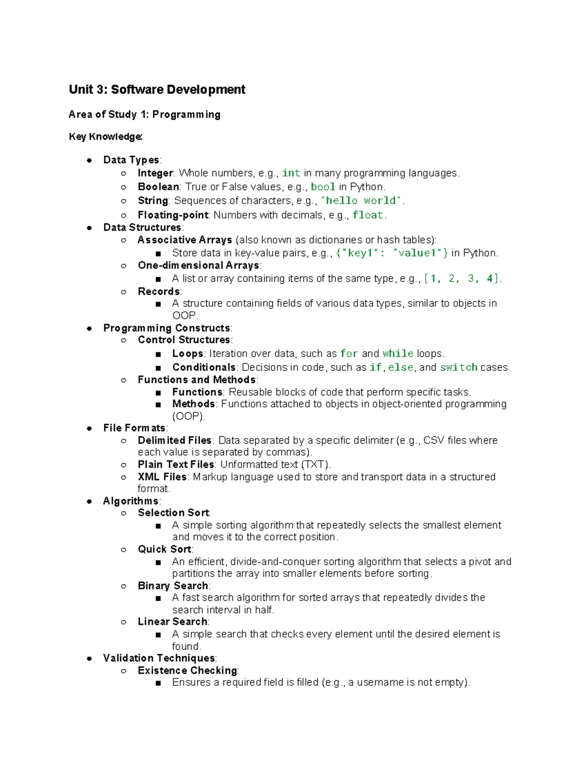 Exam Revision for Software Dev Units 3 & 4: Key Topics & Skills - Studocu