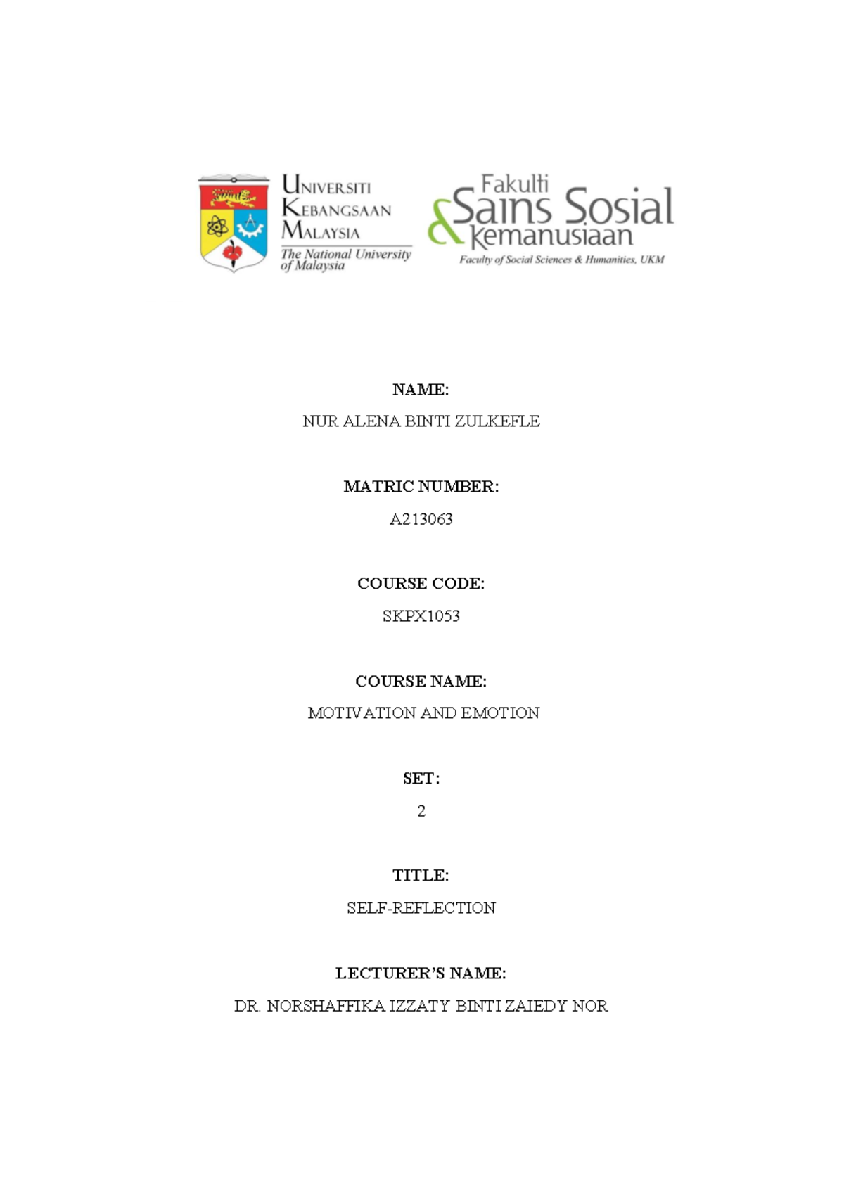 SKPX1053 Motivation & Emotion: A Personal Reflection on Resilience ...