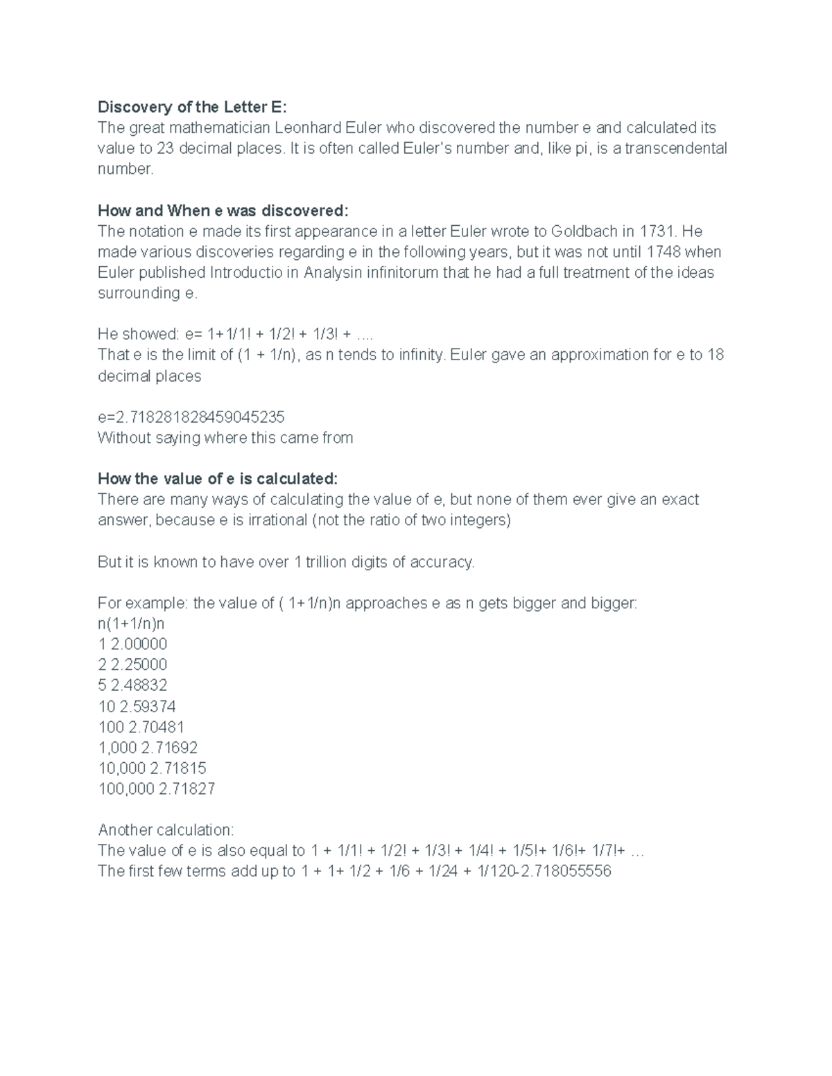 MATH 101: Exploring Euler's Number e and Its Role in Natural Logarithms ...