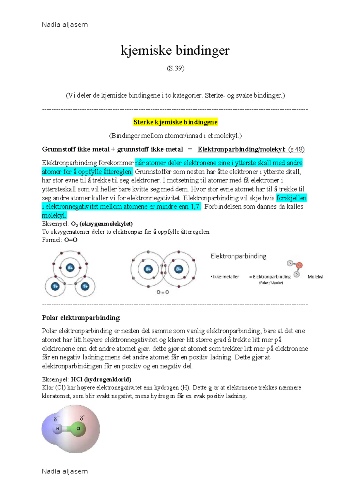 Kjemiske Bindinger: Elektronpar, Ioner og Dipolbindinger (S.39-51 ...