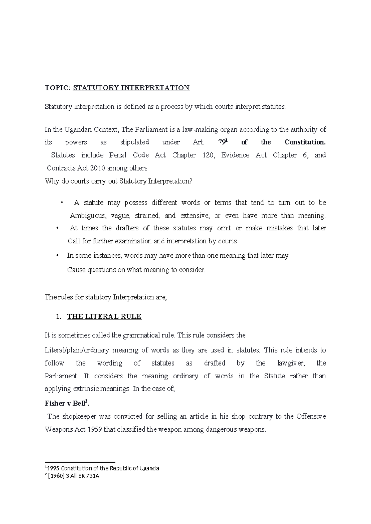 Legal Methods. Statutory Interpretation - TOPIC: STATUTORY ...