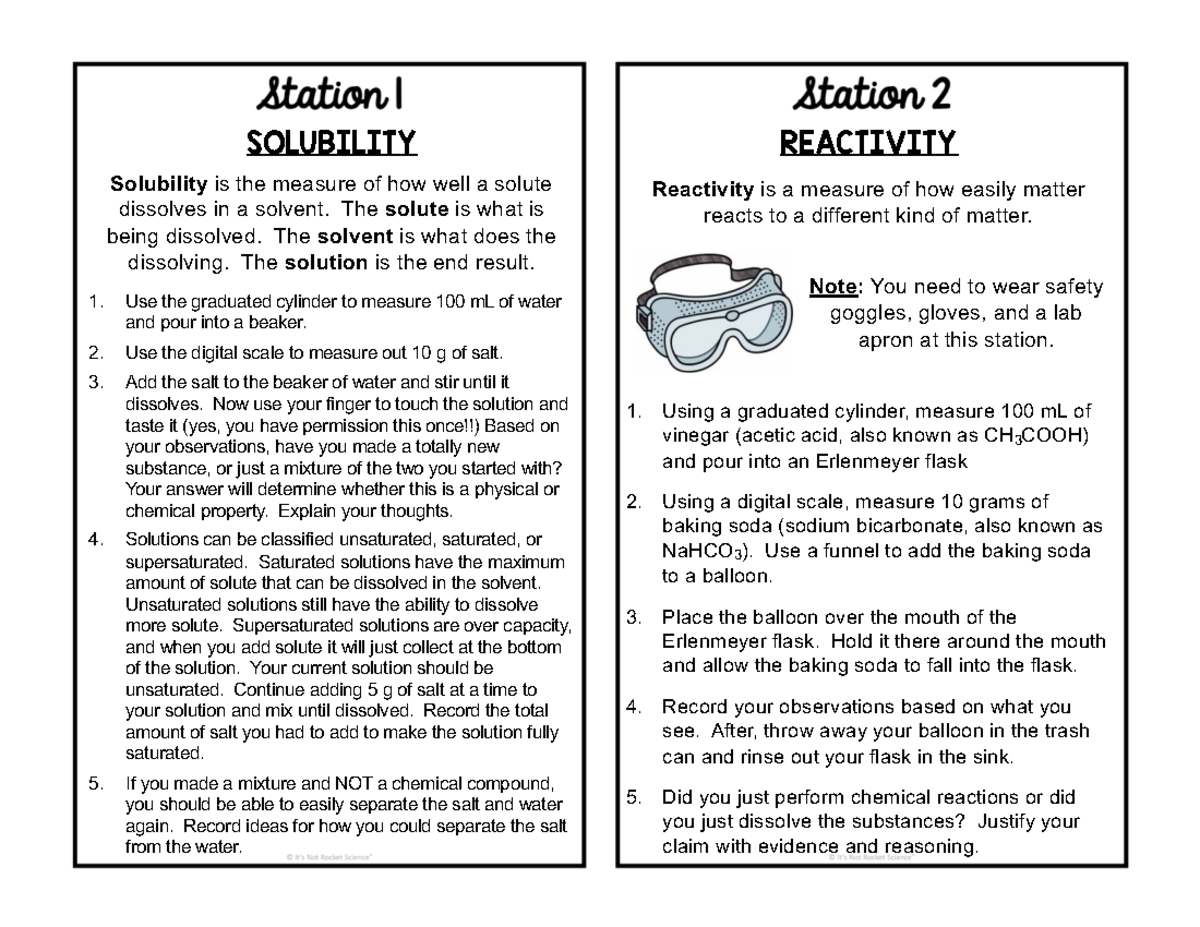 Lab Stations - Exploring Matter: Solubility, Reactivity, Viscosity ...