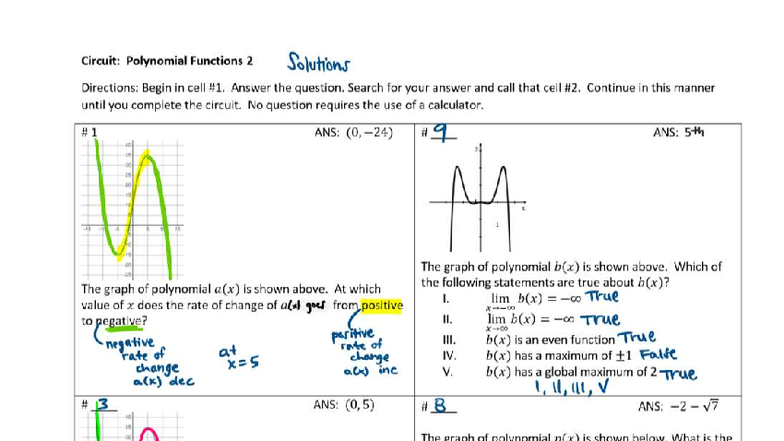 Circuit: Polynomial Functions 2 Solutions and Key - Studocu