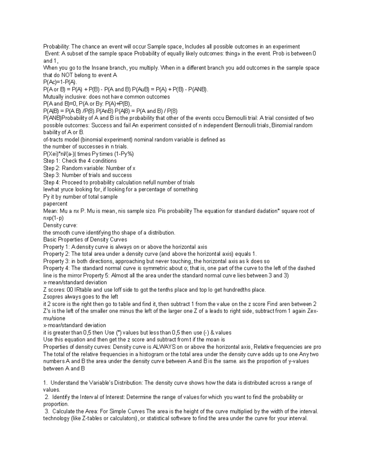 Stats Cheat Sheet: Probability Concepts and Density Curves - Studocu