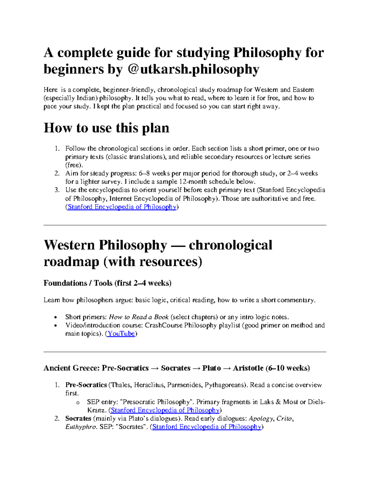 Philosophy Study Roadmap: A Complete Guide for Beginners - Studocu