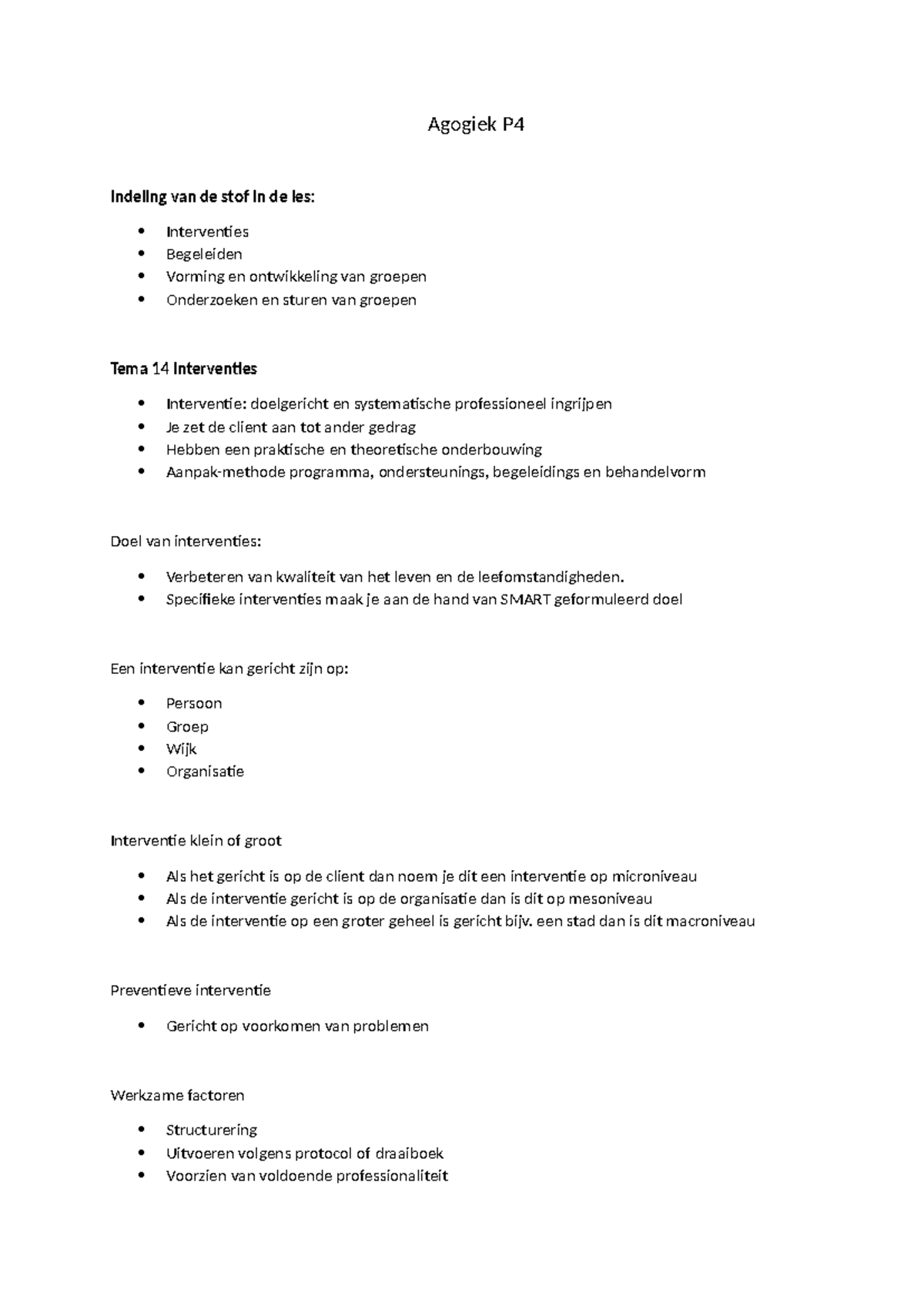 Agogiek P4: Lesnotities over Interventies en Begeleiding - Studeersnel